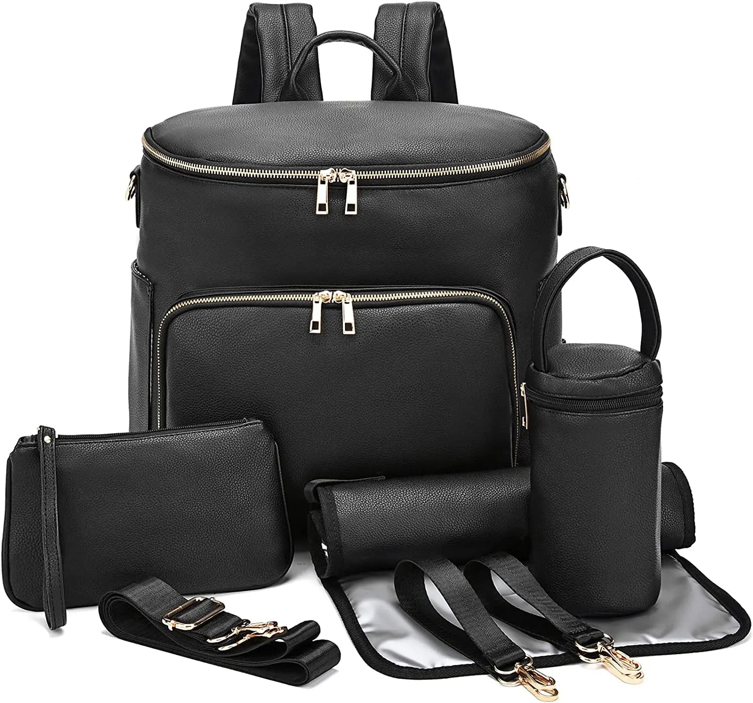 Black Faux Leather Diaper Backpack | The Store Bags